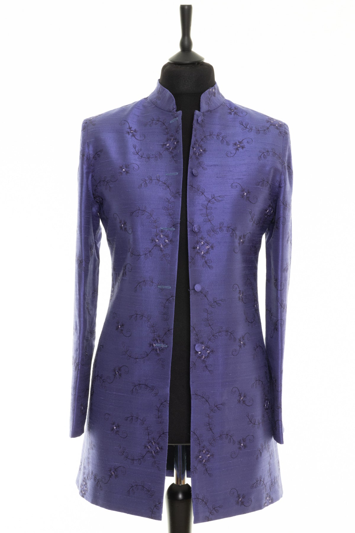 Long Nehru Jacket in Persian Periwinkle - Longline Blue Silk Women's ...