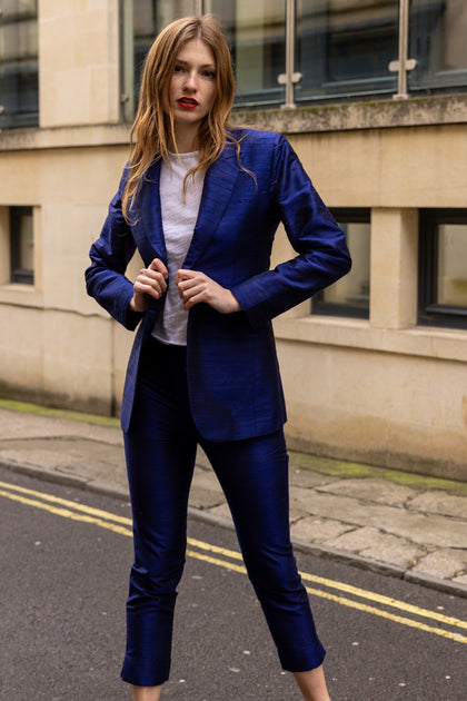 Classic Blazer in Midnight Blue - Navy Silk Women's Smart Jacket – Shibumi