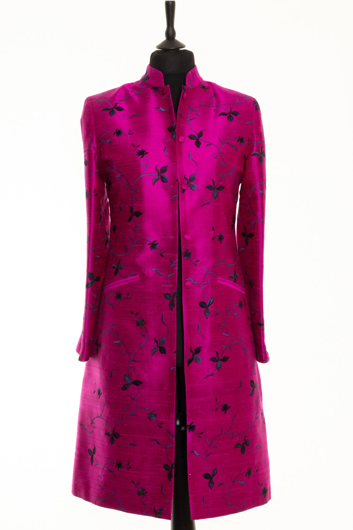 Nehru Coat in Burlesque - Pink Mandarin Collar Coat for Women – Shibumi