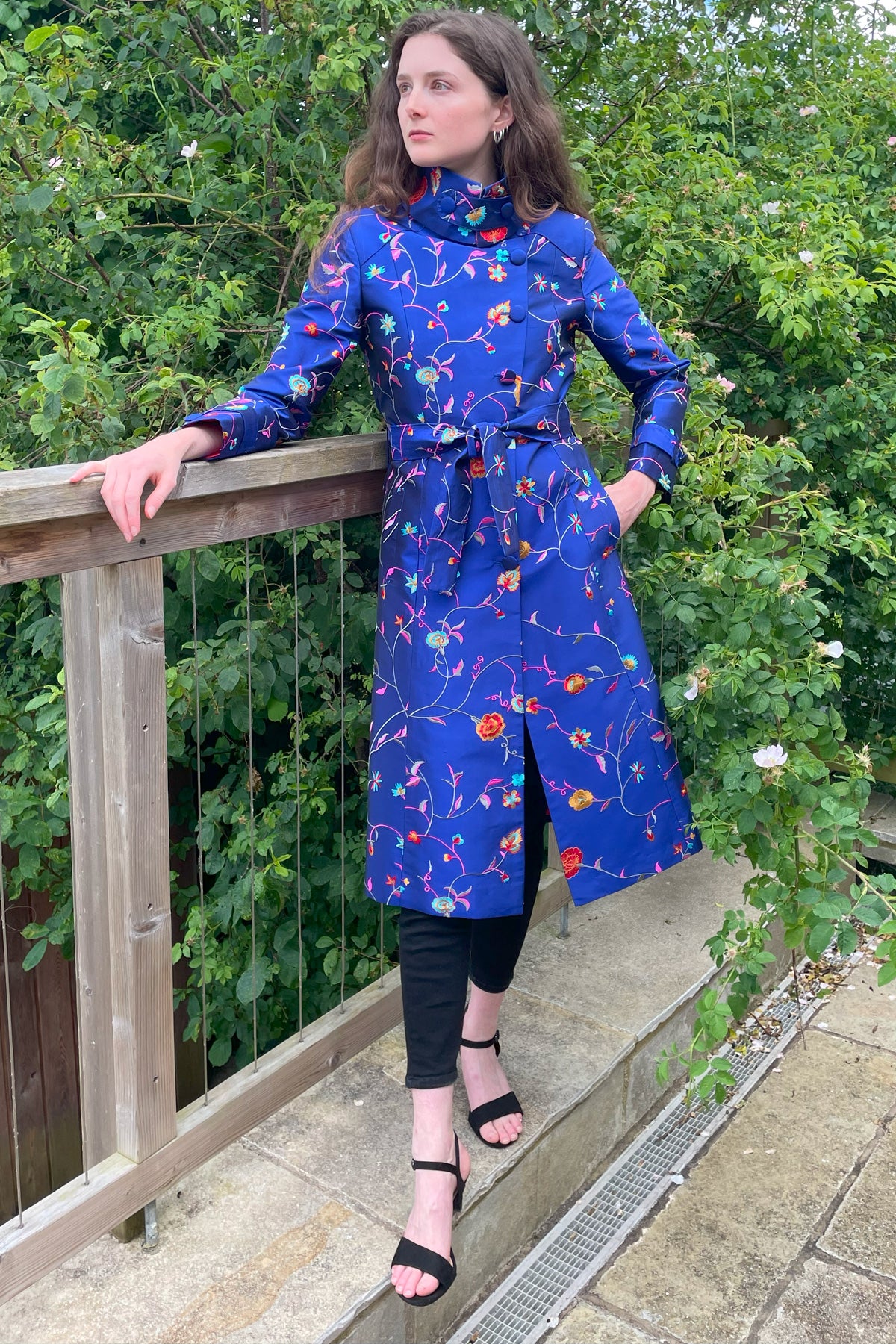 Trench Coat in African Cobalt - Blue Floral Trench Coat – Shibumi