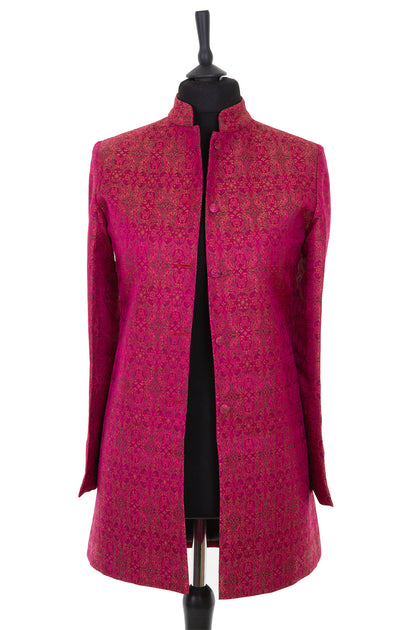 Long Nehru Jacket in Pink Jacquard – Shibumi