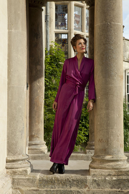 Silk Jumpsuit in Raspberry - Long Purple Jumpsuit for Women – Shibumi