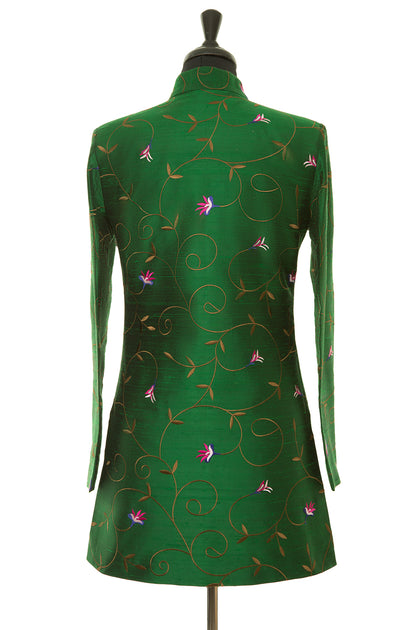 Long Nehru Jacket in Emerald Green - Ladies Green Jacket – Shibumi