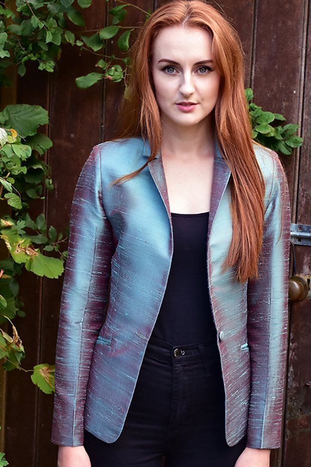 Nina Blazer in Smokey Blue - Silk Women's Jacket – Shibumi